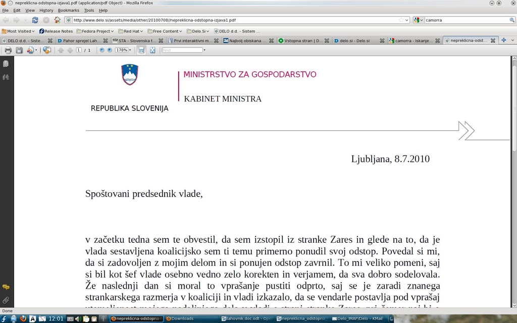 Nepreklicna odstopna izjava Mateja Lahovnika